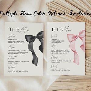 Editable Pink Ribbon Bow Menu Template,wedding/bridal Shower Menu ...