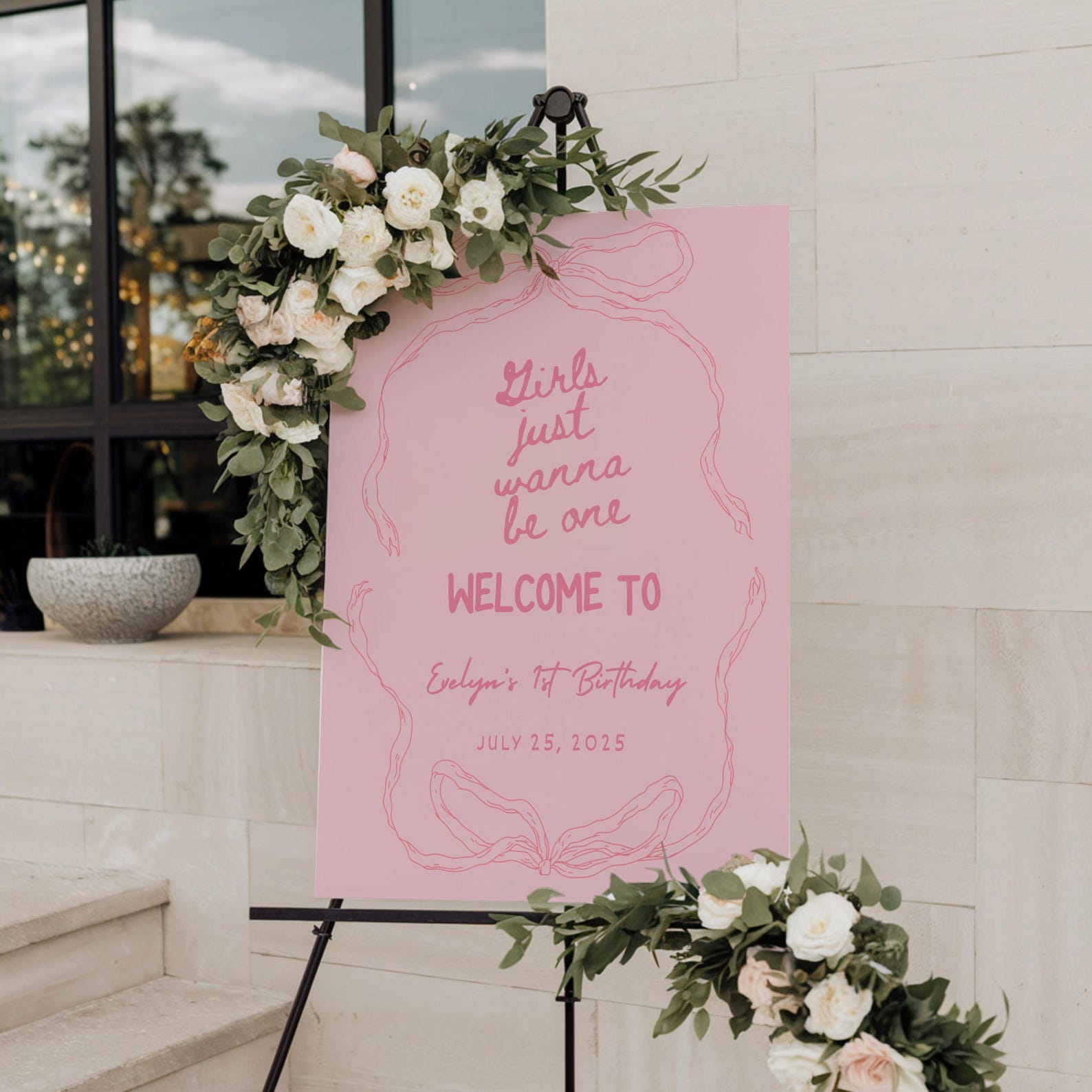 Girls Just Wanna Be One Welcome Sign,first Birthday,dusty Pink Bow,one ...