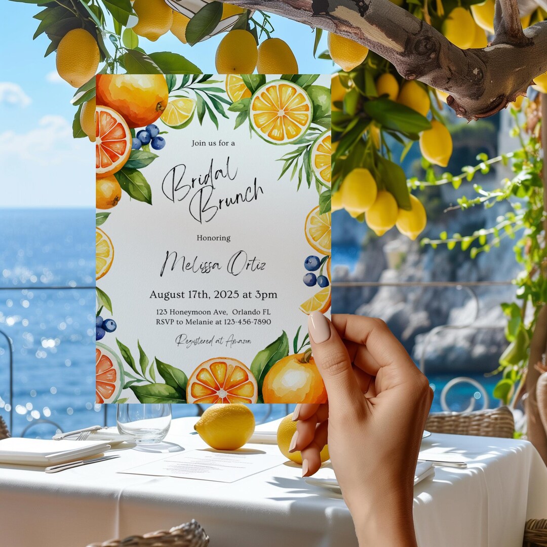 Editable Citrus Fruit Bridal Brunch Invitation,floral Citrus Bridal ...