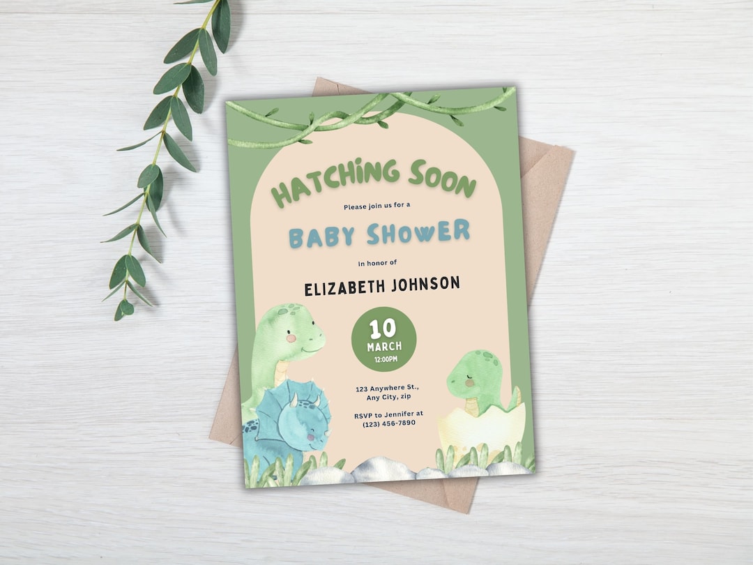 Hatching Soon Baby Shower Invitation Dinosaur Baby Theme - Etsy