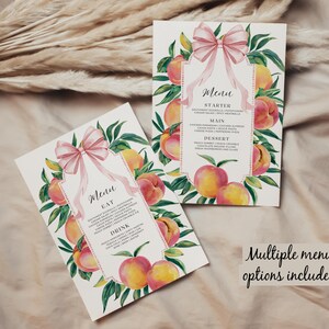 Peach and Pink Bow Editable Menu Template,baby Shower,bridal Shower ...