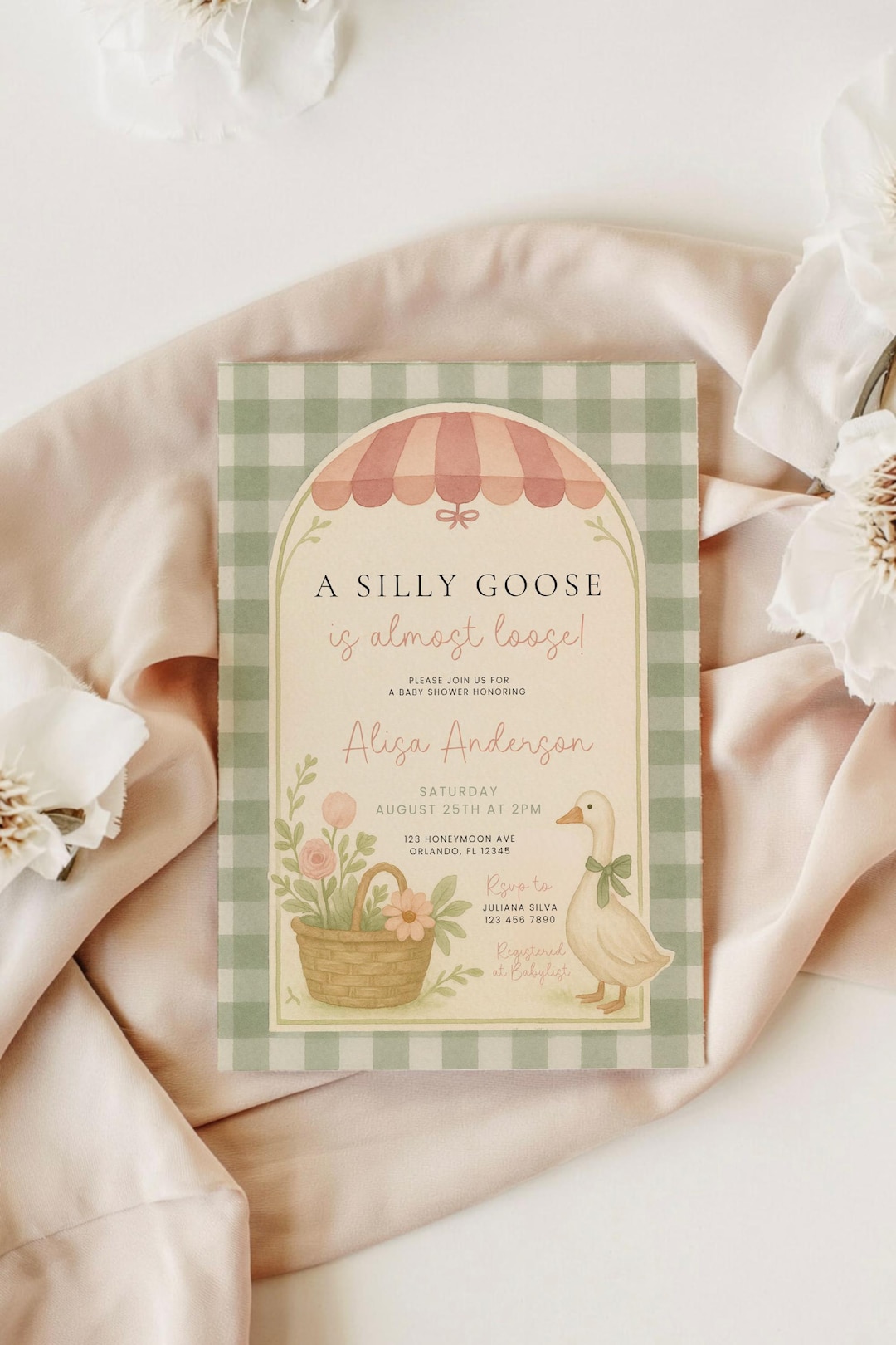 Silly Goose Baby Shower Invitation • Sage Green Gender Neutral Template ...