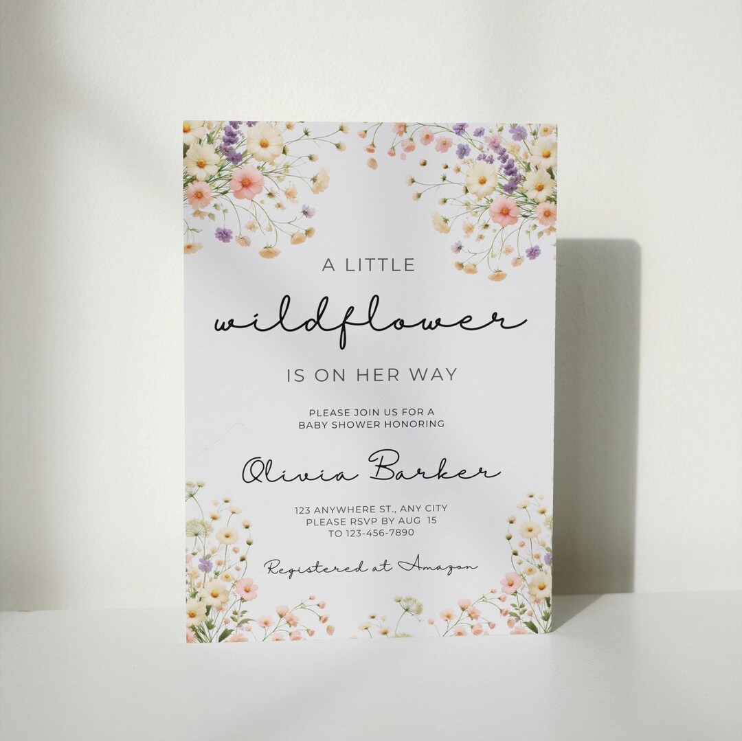 Wildflower Baby Shower Invitation Pink Wildflower Baby Shower Invite ...