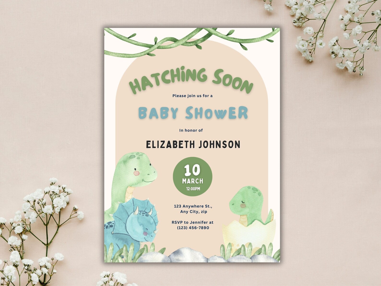 Hatching Soon Baby Shower Invitation Dinosaur Baby Shower, Neutral ...