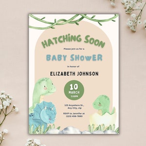 Hatching Soon Baby Shower Invitation Dinosaur Baby Shower, Neutral ...