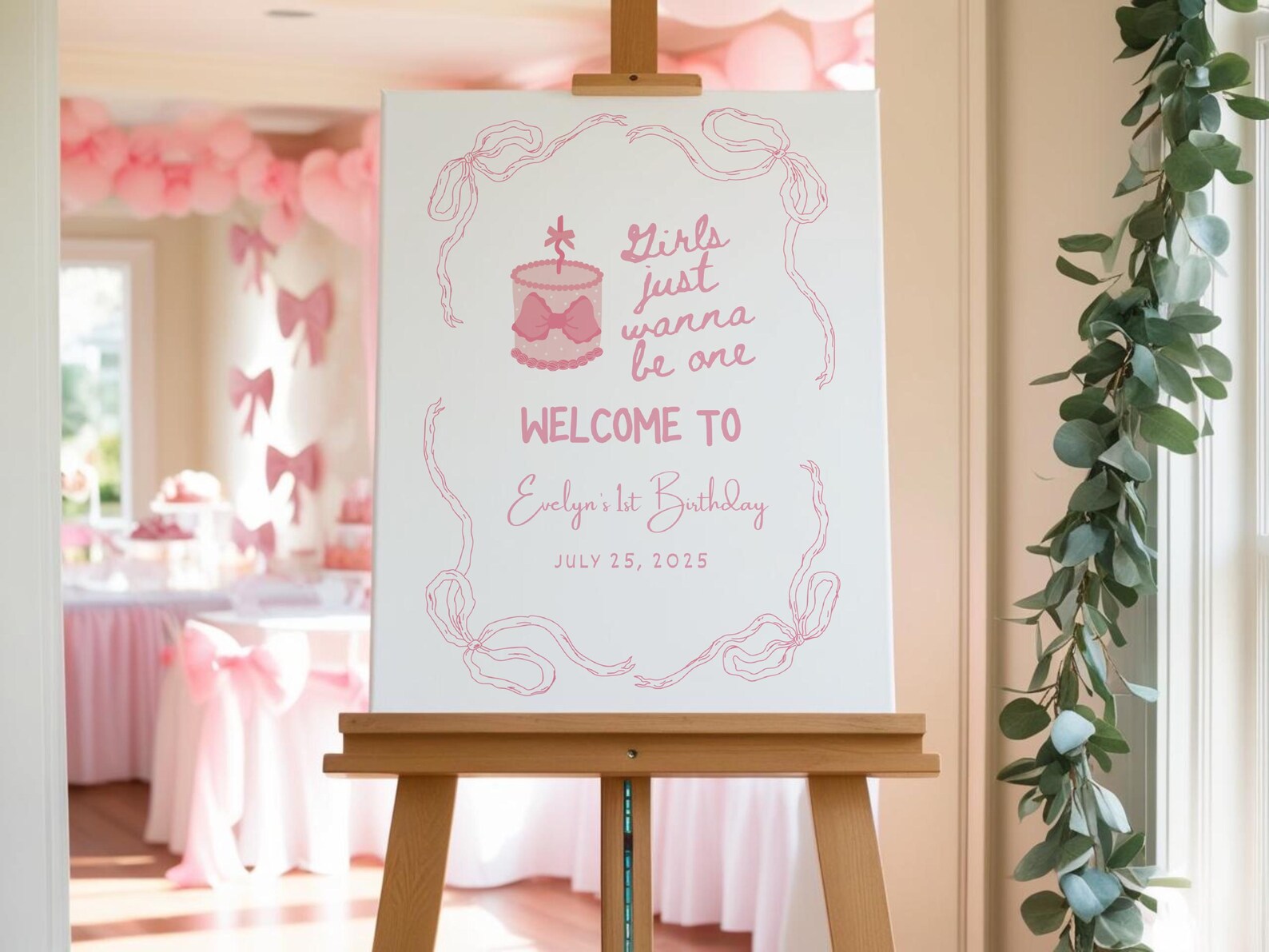 Girls Just Wanna Be ONE EDITABLE Decor Bundle,bow First Birthday Invite ...