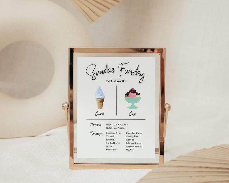 Ice Cream Sundae Menu,minimalist Sundae Funday, Wedding Birthday Event ...