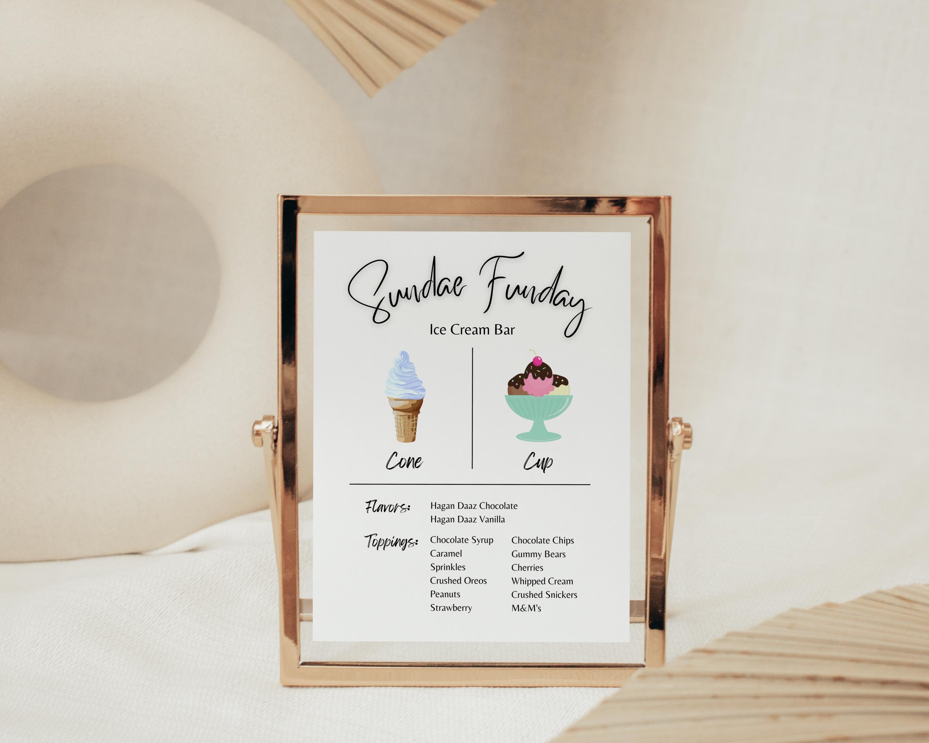 Ice Cream Sundae Menu,minimalist Sundae Funday, Wedding Birthday Event ...