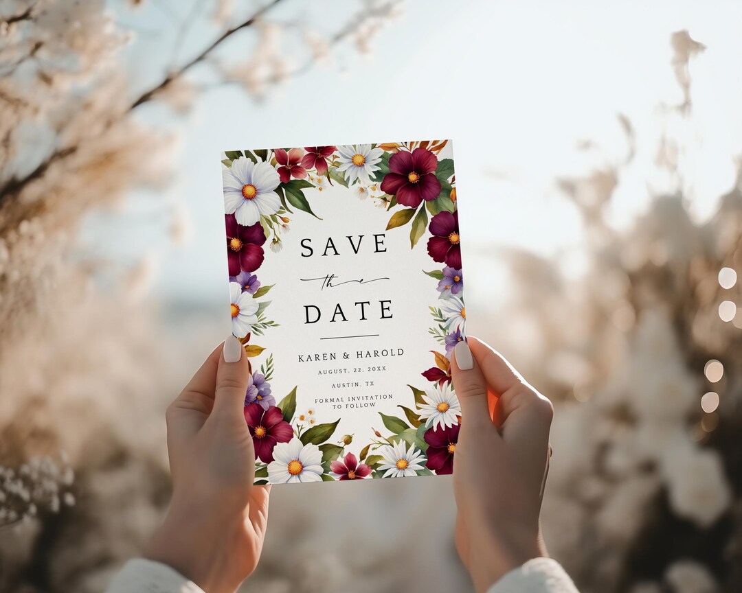 Fall Floral Wedding Save the Date Invitation,editable Template,modern ...