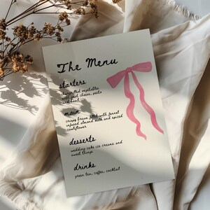 Editable Pink Ribbon Bow Menu Template,wedding/bridal Shower Menu ...