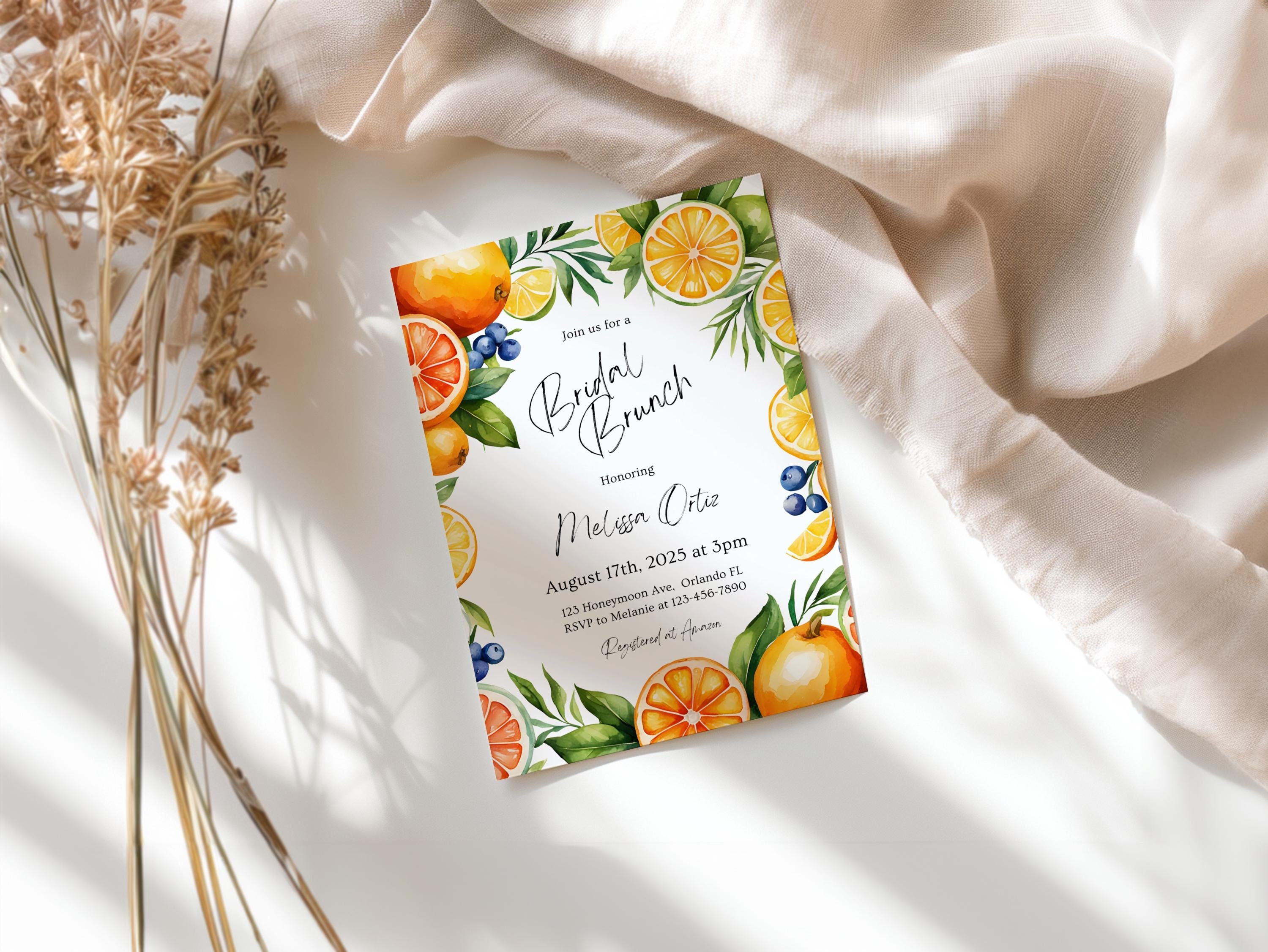 Editable Citrus Fruit Bridal Brunch Invitation,floral Citrus Bridal ...