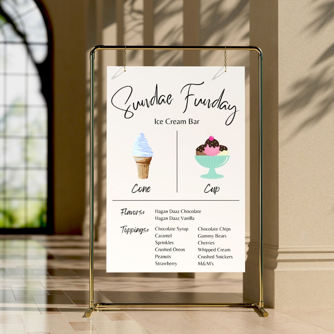 Ice Cream Bar Dessert Menu, Birthday Party Event Bar Menu, Canva ...