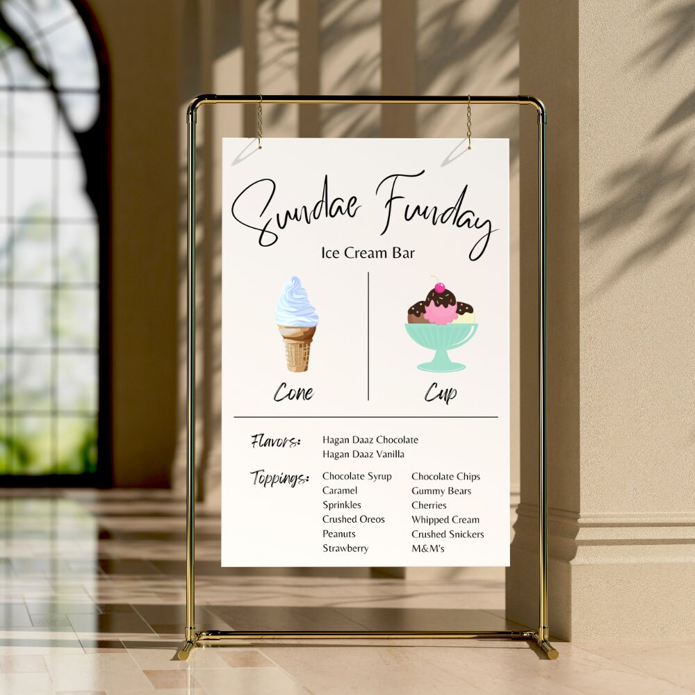 Ice Cream Bar Dessert Menu, Birthday Party Event Bar Menu, Canva ...