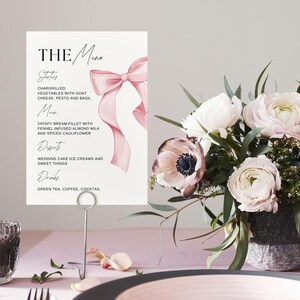 Editable Pink Ribbon Bow Menu Template,wedding/bridal Shower Menu ...