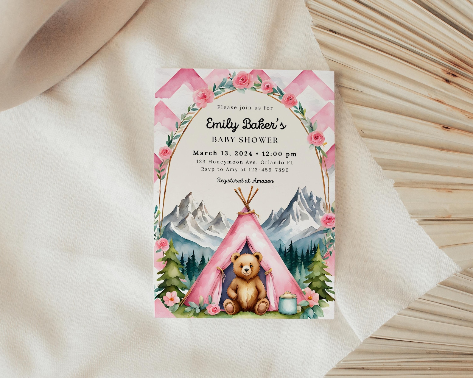 Editable Girl Camping Baby Shower Invitation,little Camper Baby Shower ...