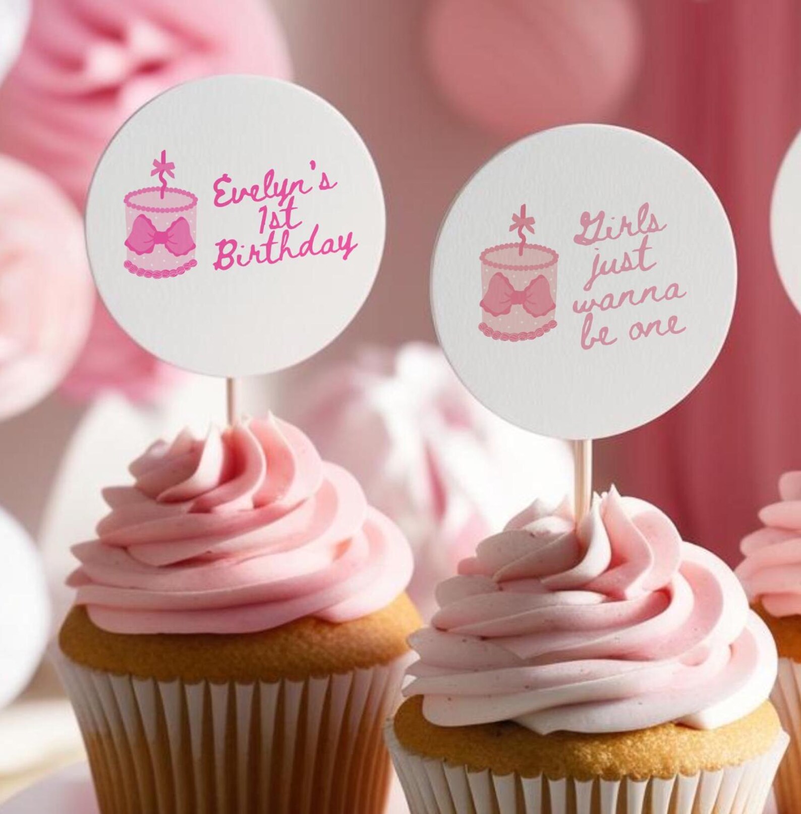 Girls Just Wanna Be ONE EDITABLE Decor Bundle,bow First Birthday Invite ...