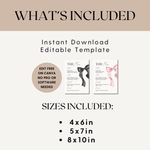 Editable Pink Ribbon Bow Menu Template,wedding/bridal Shower Menu ...