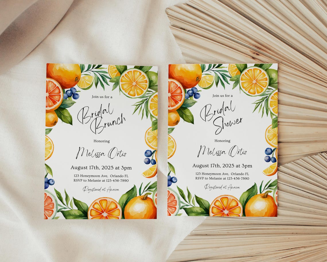 Editable Citrus Fruit Bridal Brunch Invitation,floral Citrus Bridal ...