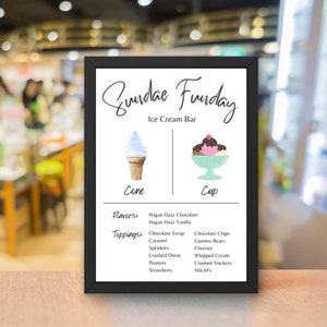 Ice Cream Sundae Menu,minimalist Sundae Funday, Wedding Birthday Event ...
