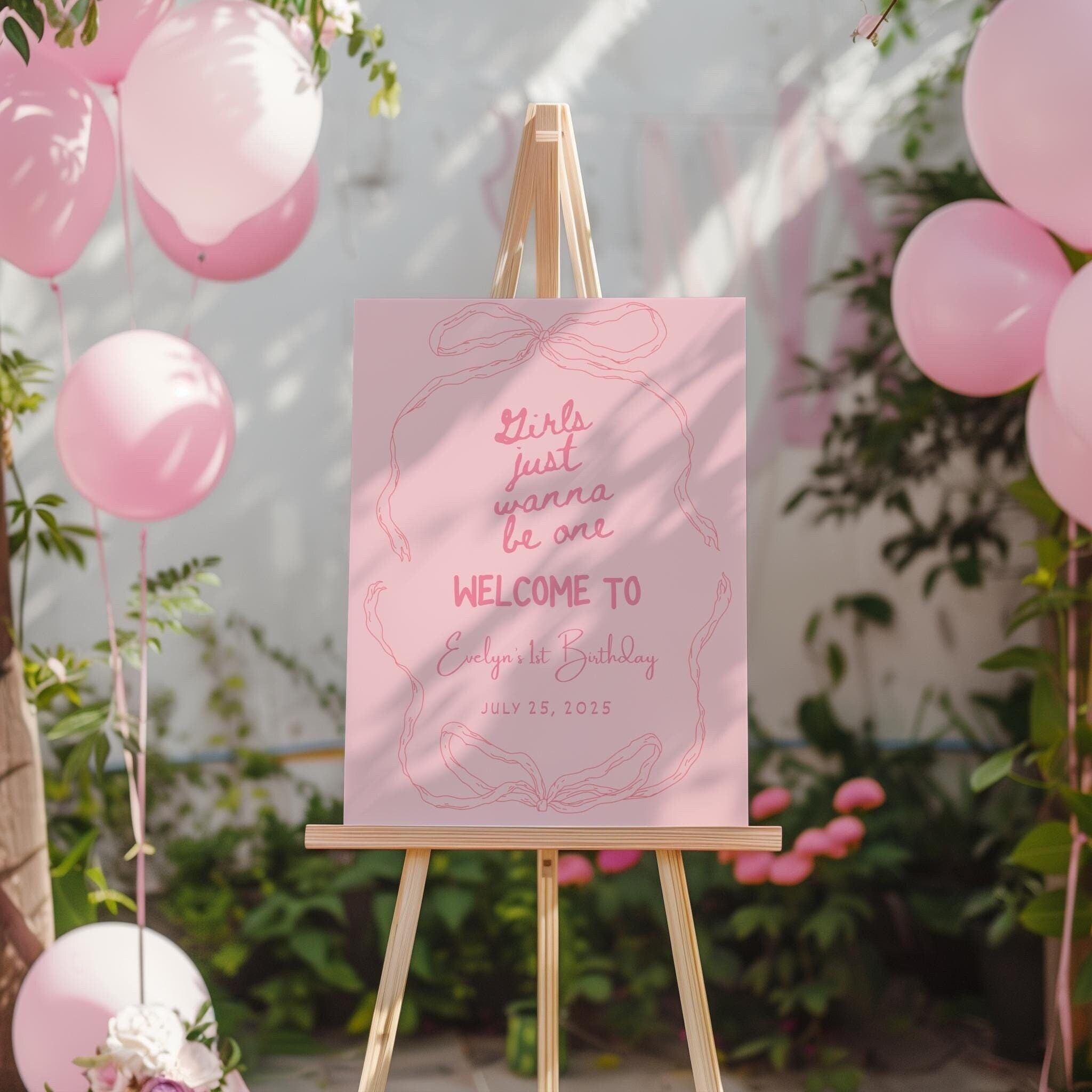 Girls Just Wanna Be One Welcome Sign,first Birthday,dusty Pink Bow,one ...