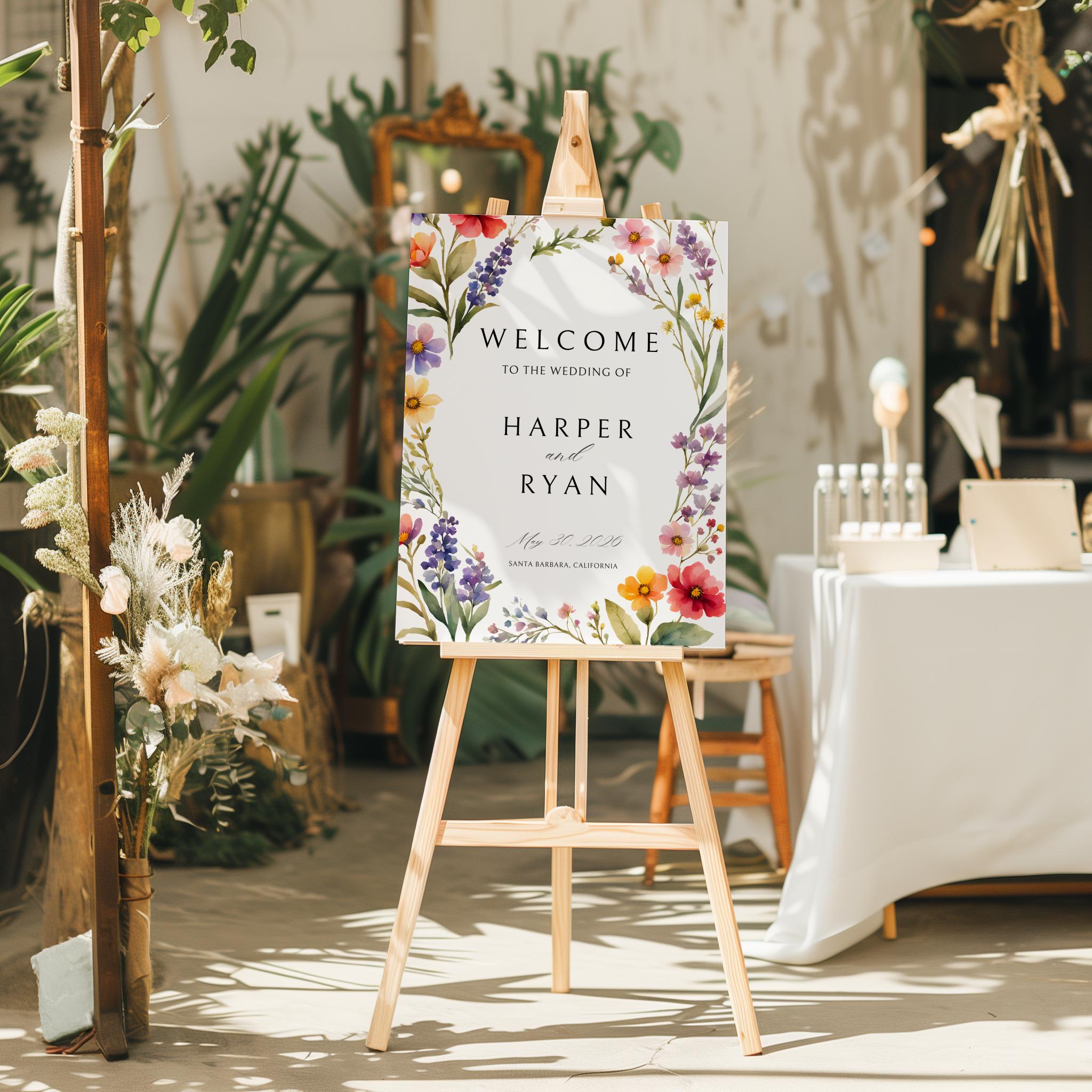 Wildflower Floral Welcome Sign Template,pink Floral Wedding Welcome ...