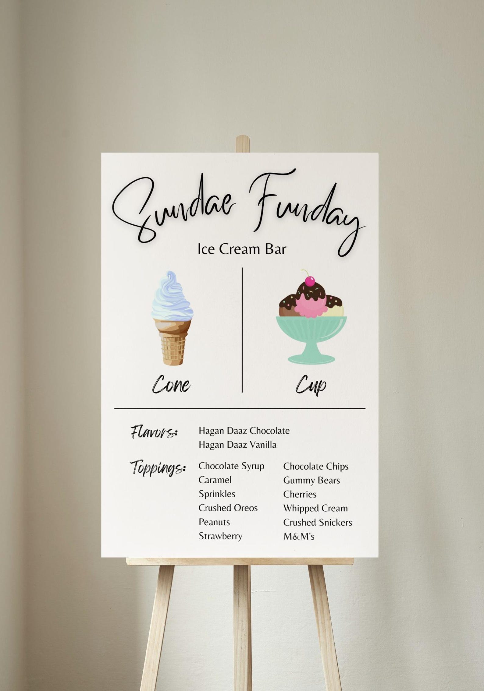 Ice Cream Sundae Menu,minimalist Sundae Funday, Wedding Birthday Event ...