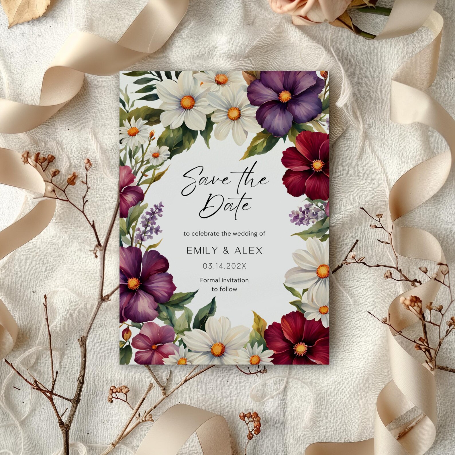Editable Floral Fall Save the Date Invitation Template,autumn Floral ...