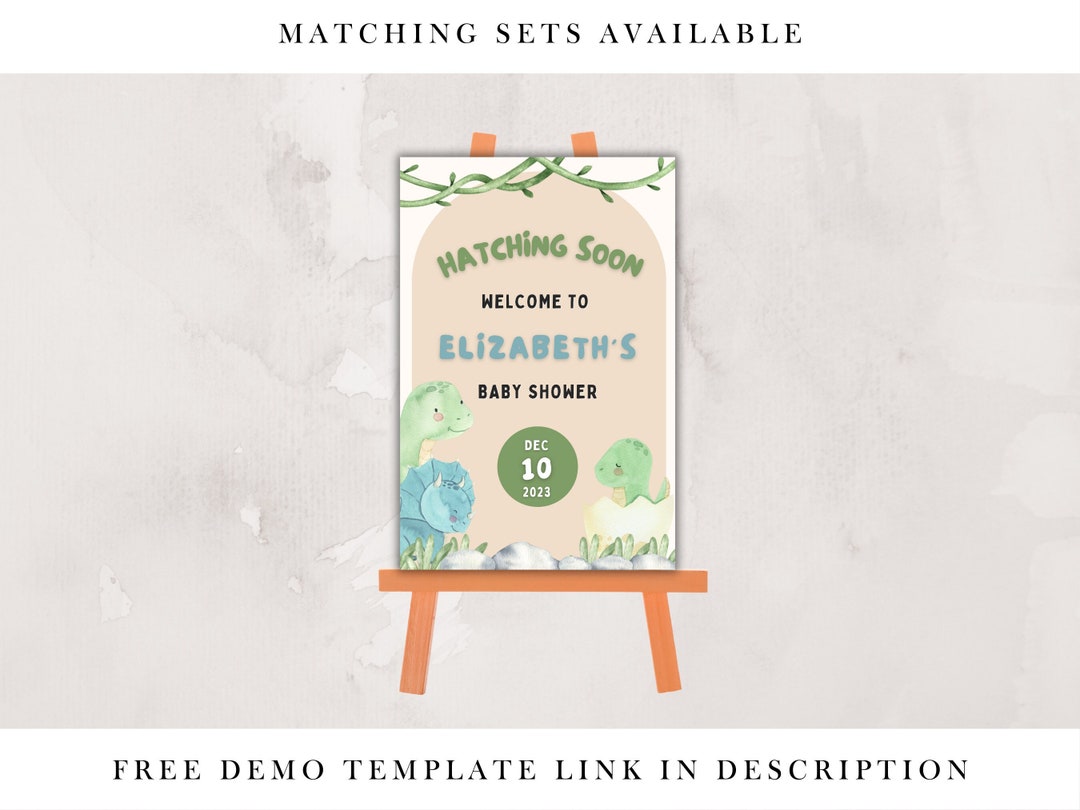 Hatching Soon Baby Shower Welcome Sign Template Dinosaur, Boho Baby ...