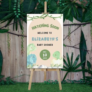 Hatching Soon Baby Shower Welcome Sign Template Dinosaur, Boho Baby ...