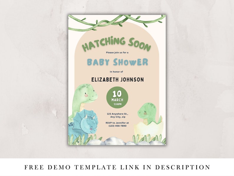 Dinosaur Baby Shower Invitation Hatching Soon, Baby Dinosaur Theme ...