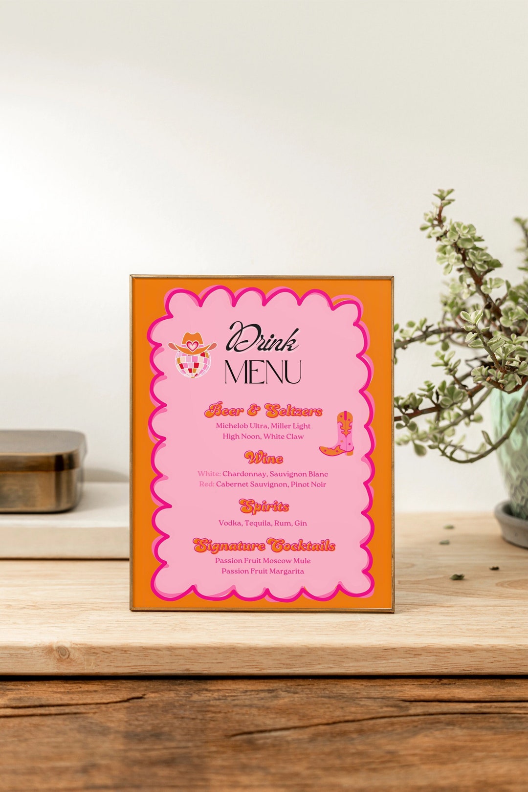 Disco Cowgirl Bachelorette Weekend Bar Menu, Last Disco, Cowgirl Bach ...