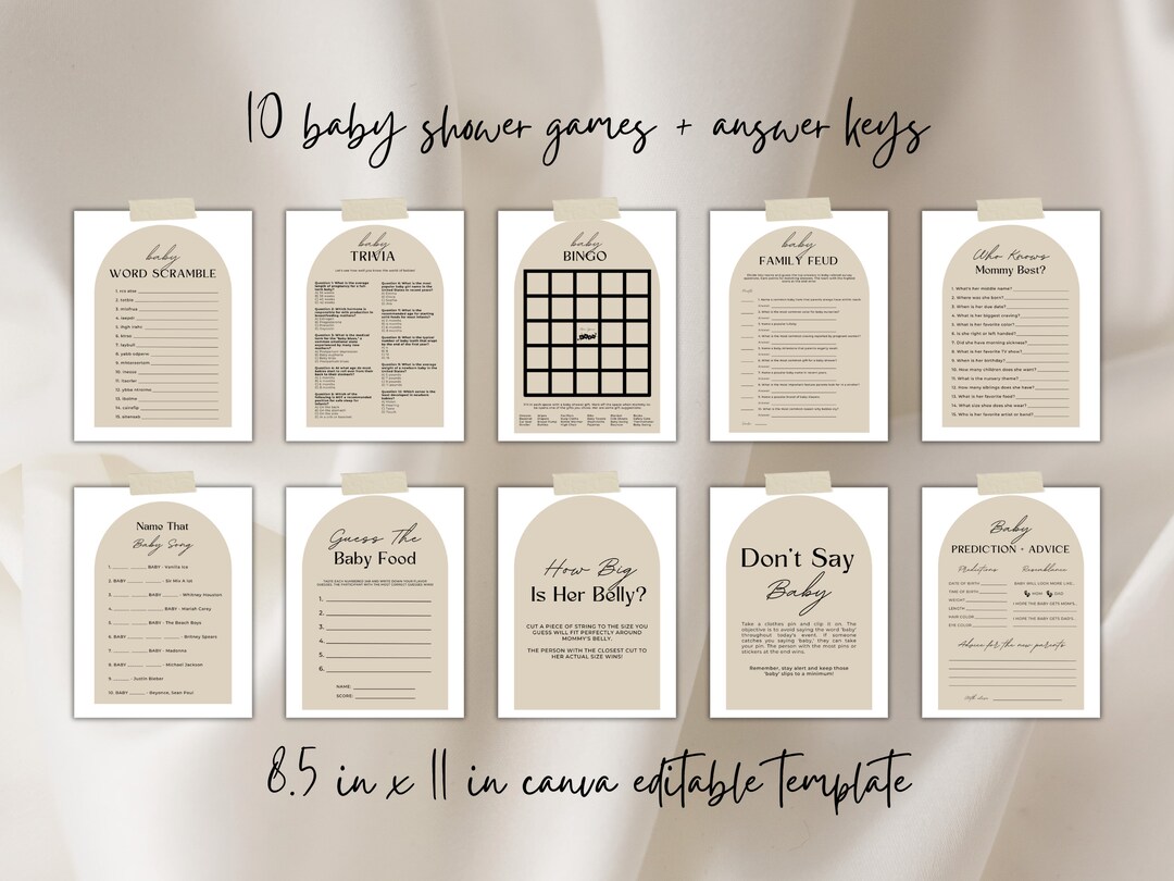 Baby Shower Games Printable Bundle, Baby Bingo Editable Games,boho ...