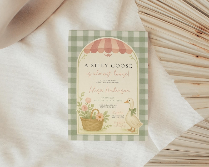 Silly Goose Baby Shower Invitation • Sage Green Gender Neutral Template ...