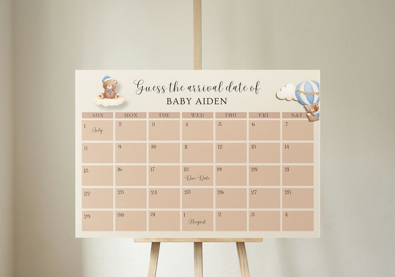 We Can Bearly Wait Baby Shower Due Date Poster - Bear Theme Calendar ...