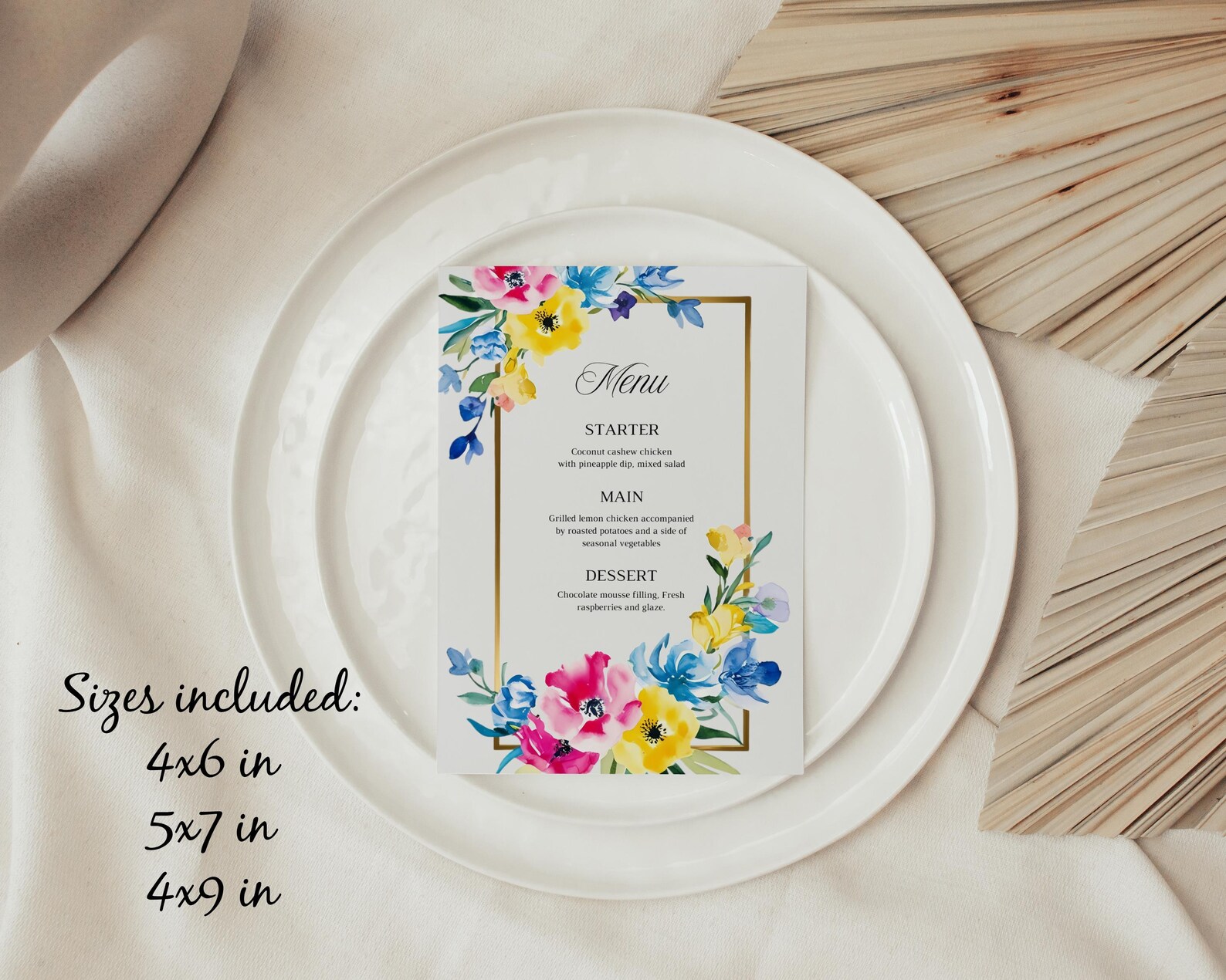 Wildflower Wedding Menu Template, Floral Wedding/bridal Editable Menu ...