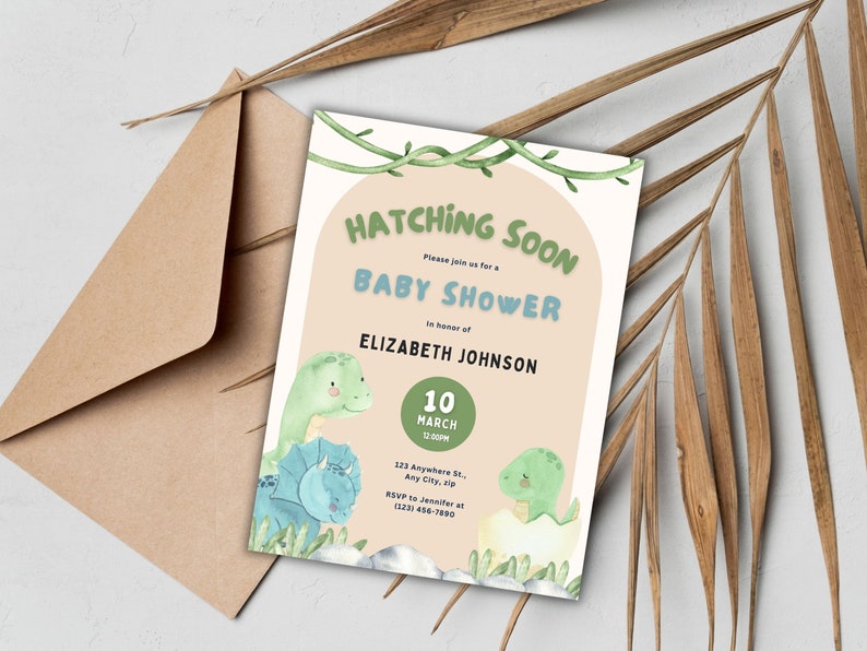 Dinosaur Baby Shower Invitation Hatching Soon, Baby Dinosaur Theme ...