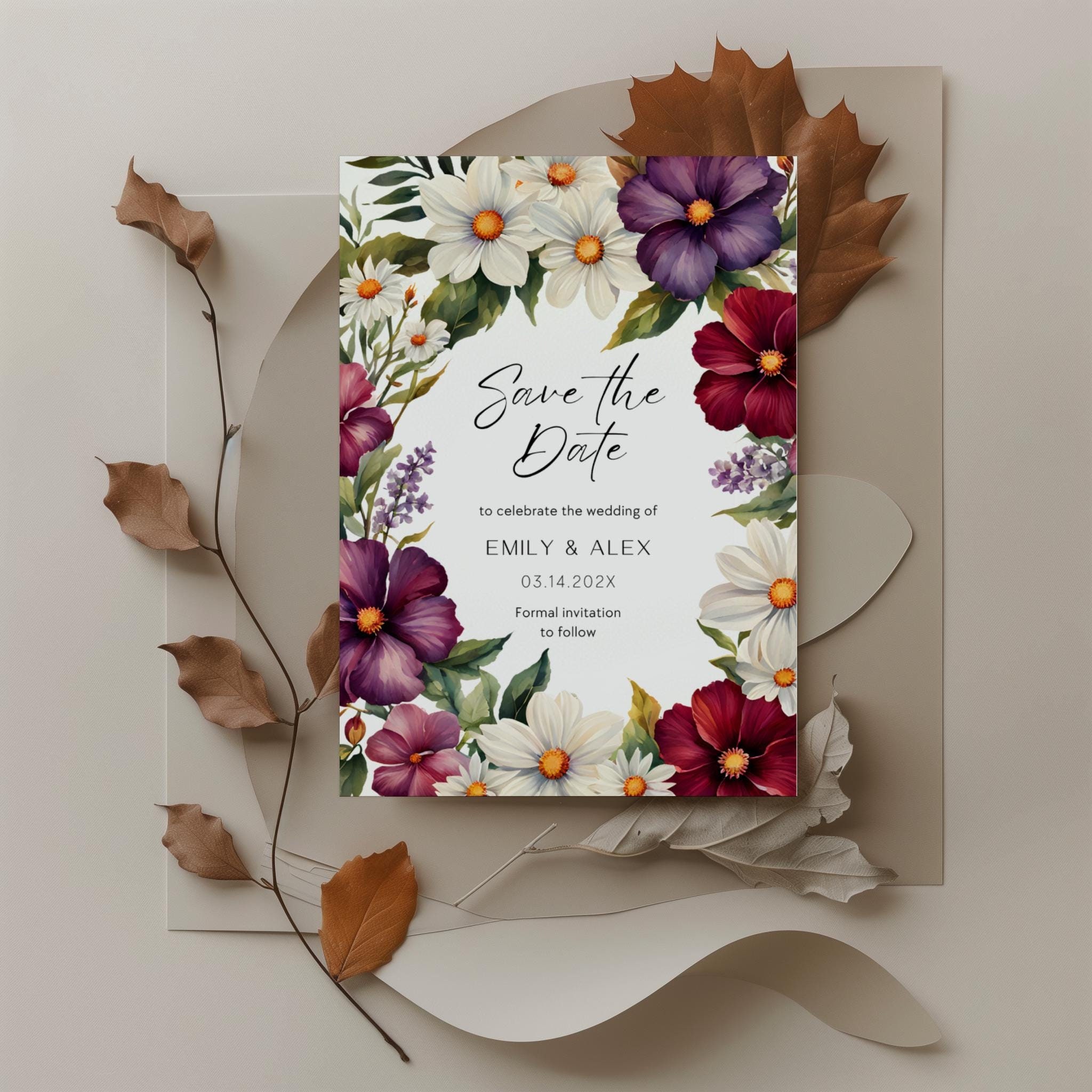 Editable Floral Fall Save the Date Invitation Template,autumn Floral ...