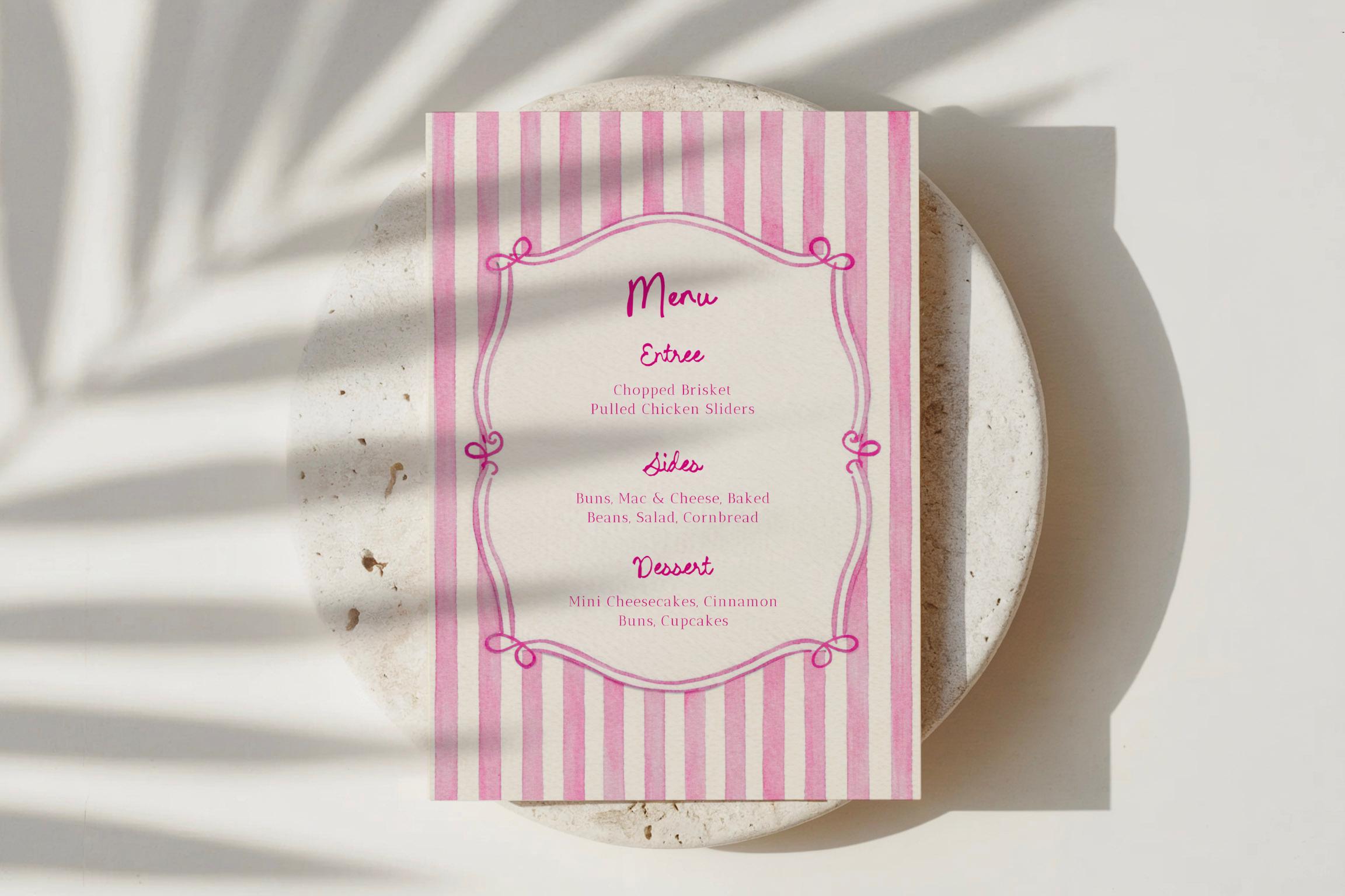 Modèle de menu cadre rose Doodle, toile modifiable, carte de menu à ...
