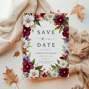 Fall Floral Wedding Save the Date Invitation,editable Template,modern ...