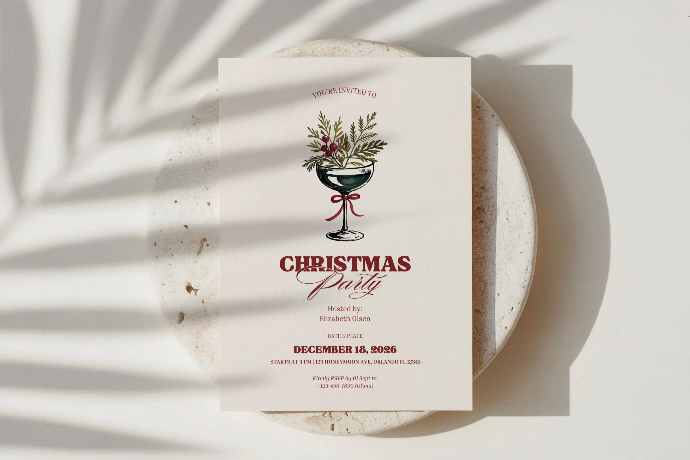 Christmas Cocktail Party Invitation, Retro Coupe Champagne Glass ...