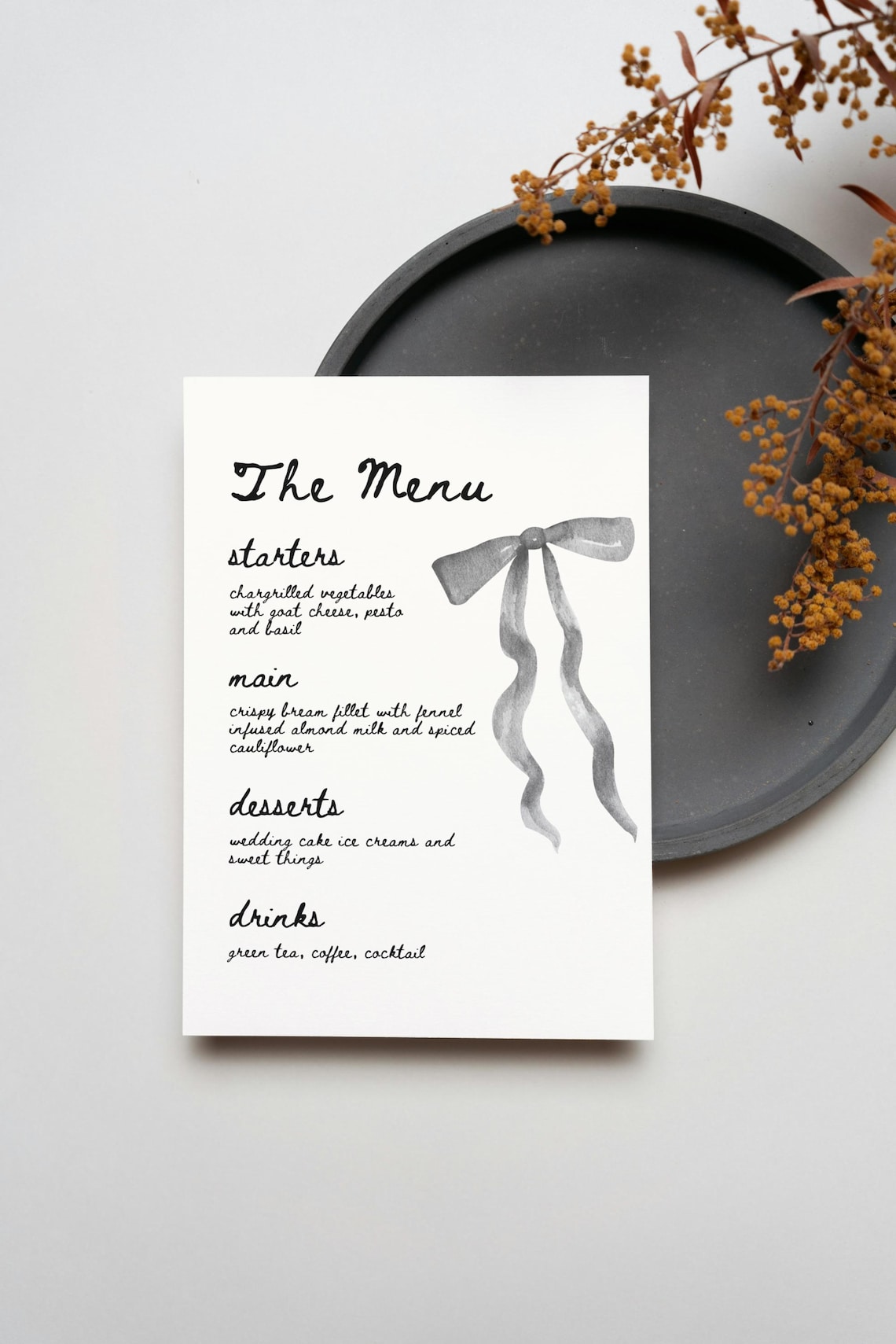 Black Ribbon Bow Menu Template,wedding/bridal Shower Menu,printable ...