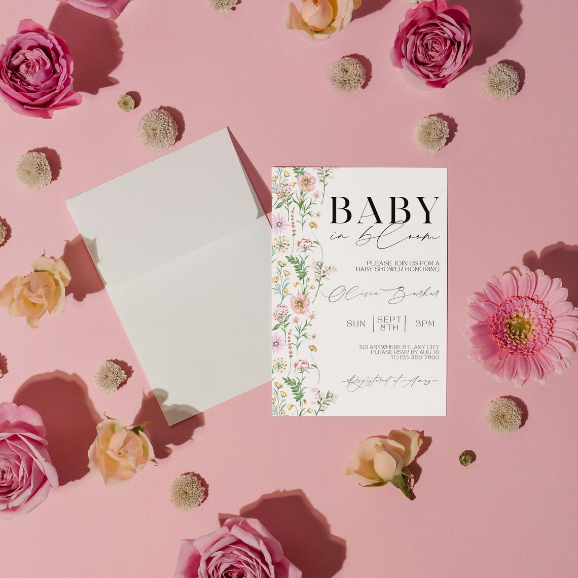 Editable Baby in Bloom Invitation,wildflowers Baby Shower Invitation ...