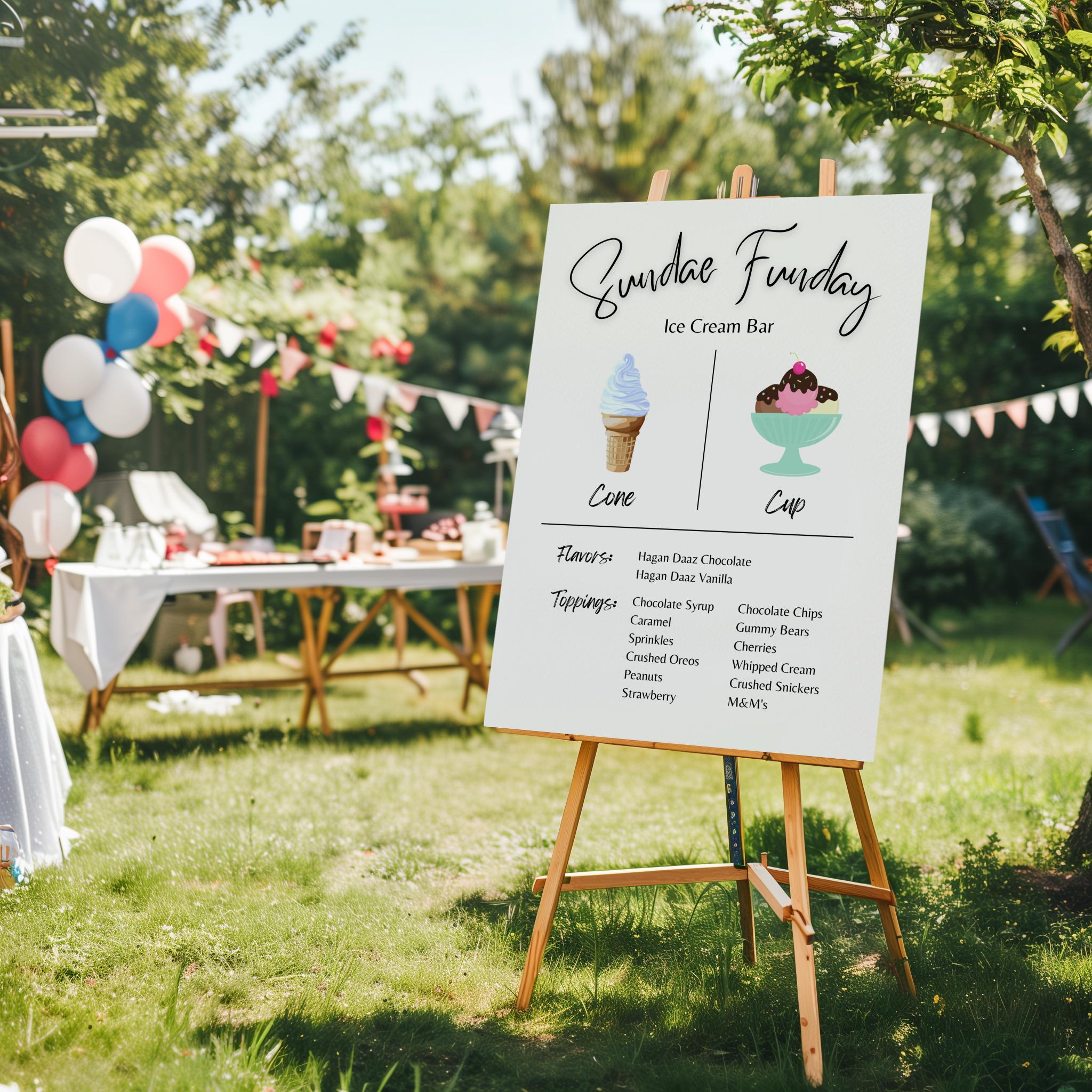Ice Cream Sundae Menu,minimalist Sundae Funday, Wedding Birthday Event ...