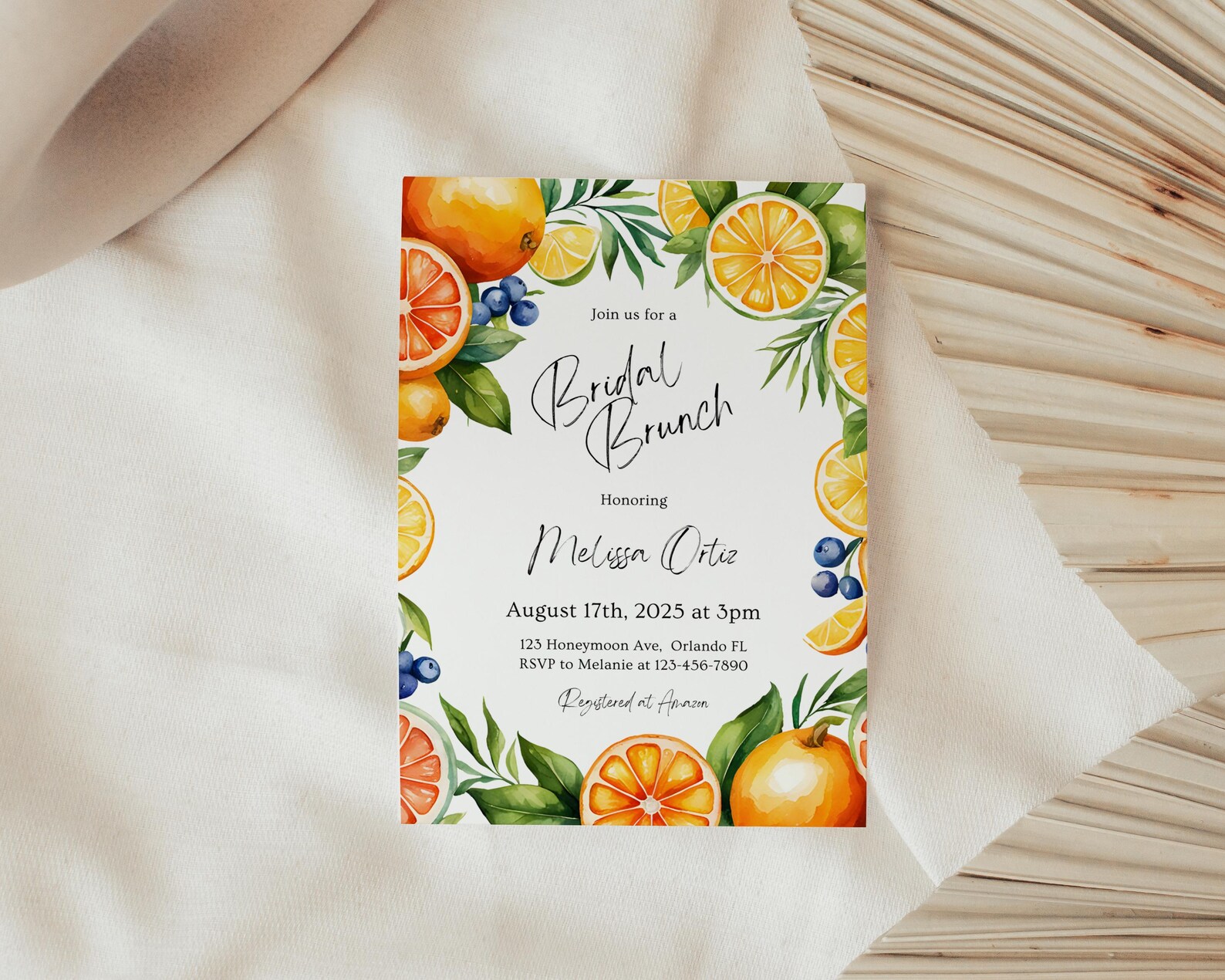 Editable Citrus Fruit Bridal Brunch Invitation,floral Citrus Bridal ...