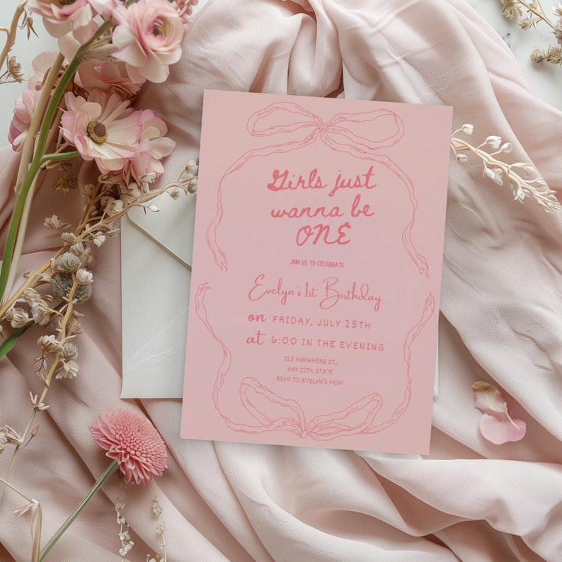 Editable Pink Bow Birthday EDITABLE Invitation,girls Just Want to Be ...