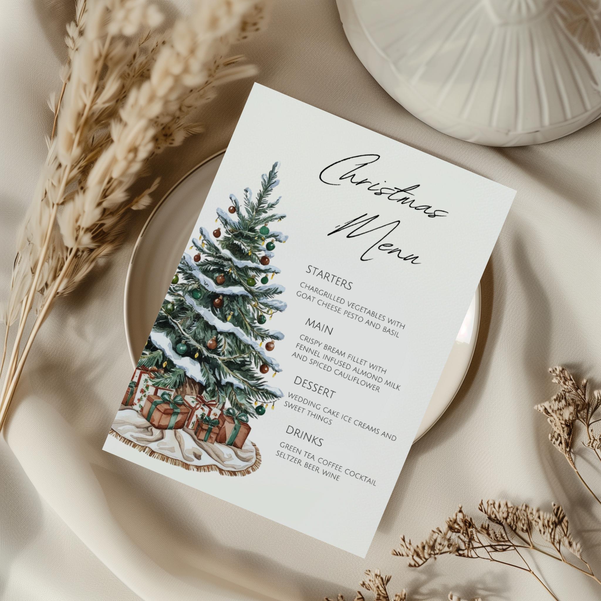 Editable Christmas Dinner Menu Template,vintage Christmas Tree Menu ...