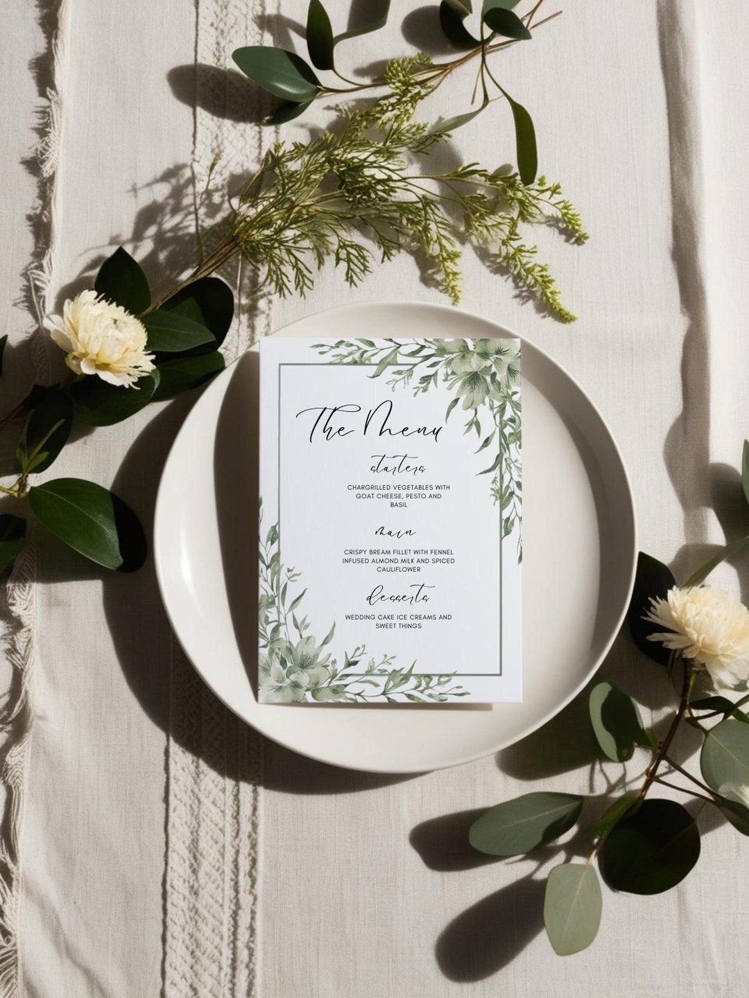 Editable Greenery Menu Template,wedding/bridal Shower Menu,minimal Menu ...