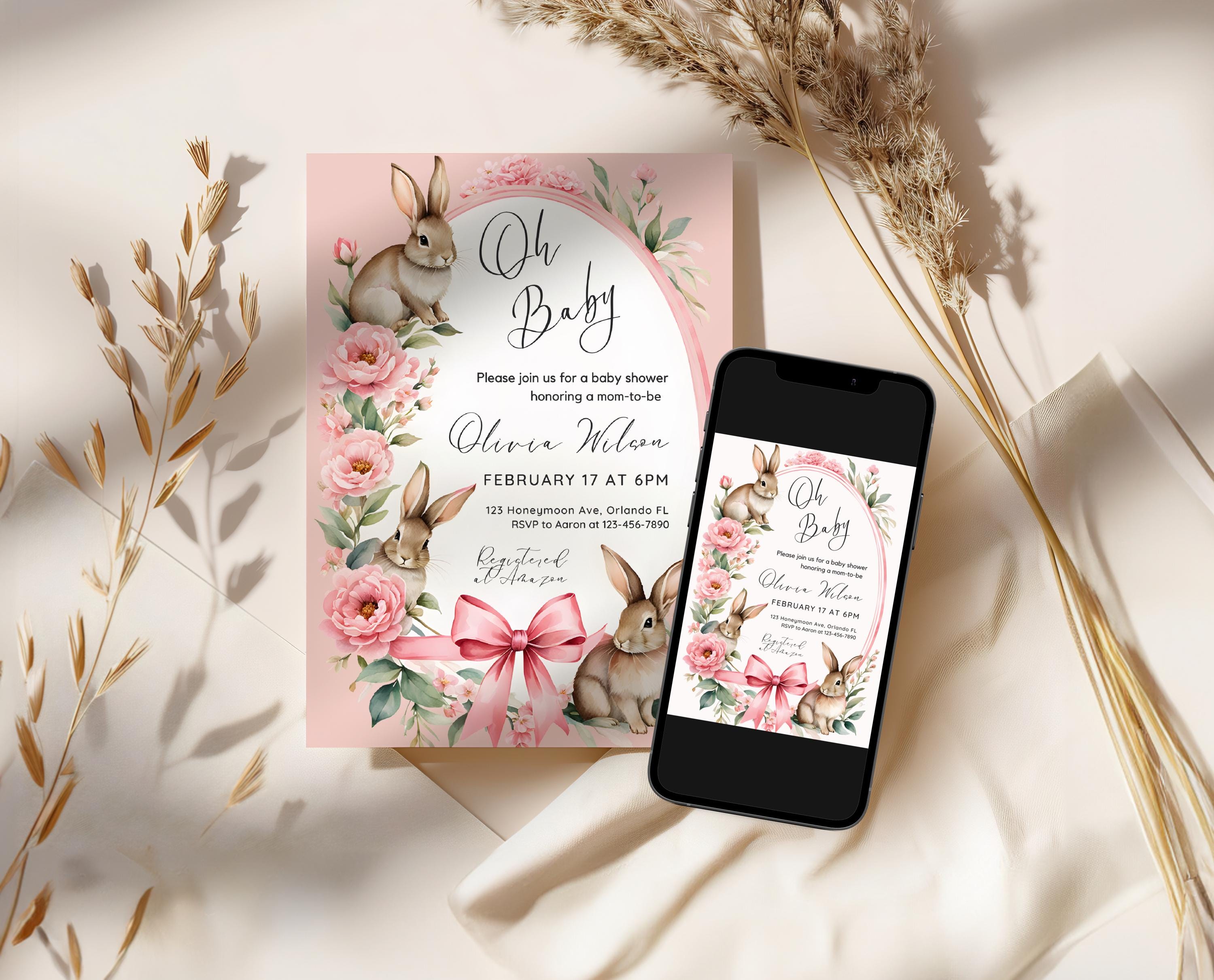 Bunny Baby Shower Invitation Girl Baby Shower Invites Rabbit,bunny ...