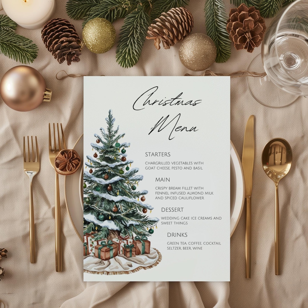 Editable Christmas Dinner Menu Template,vintage Christmas Tree Menu ...