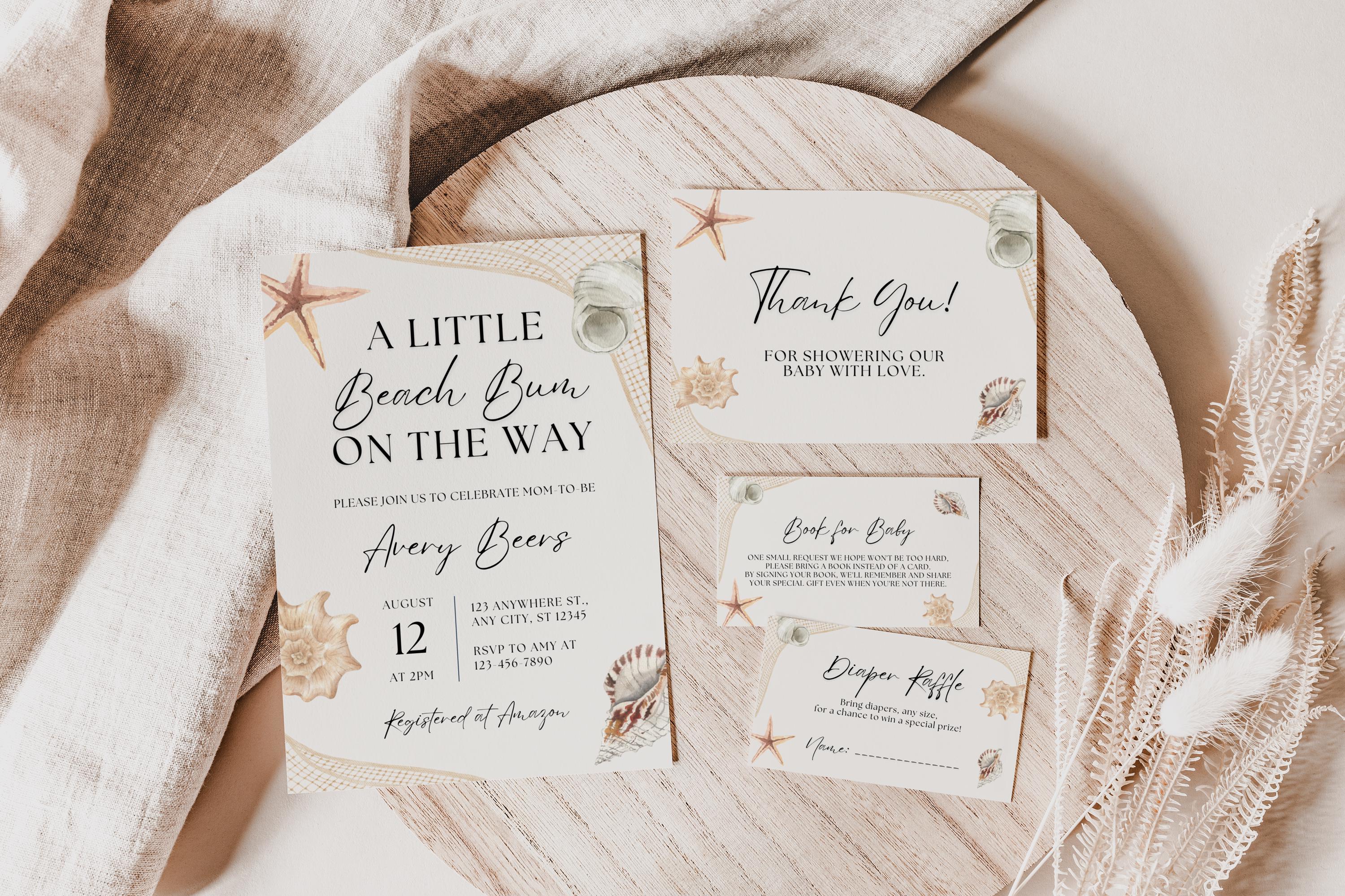 Beach Bum Baby Shower Invitation Bundle,editable Beach Baby Shower,book ...